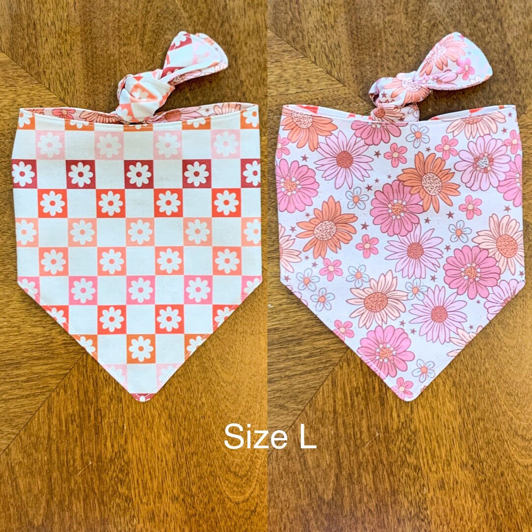 Floral Checkerboard// Boho Pink Flowers Reversible Snap or Tie - Etsy