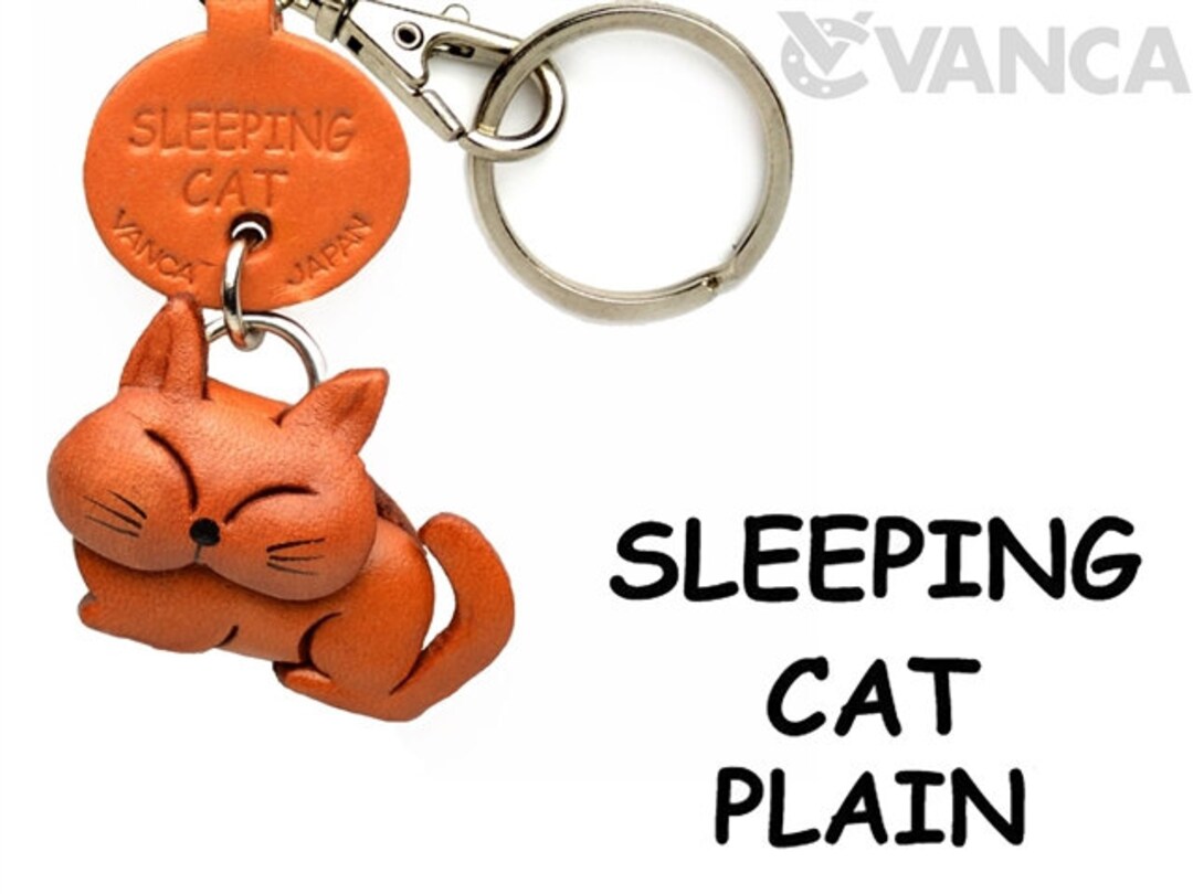 Plain Sleeping 3D Leather Cat Keychain Keyring Purse Charm Zipper Pull ...