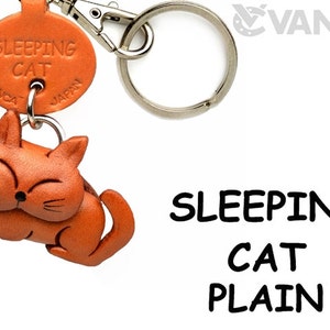 Plain Sleeping 3D Leather Cat Keychain Keyring Purse Charm Zipper Pull ...