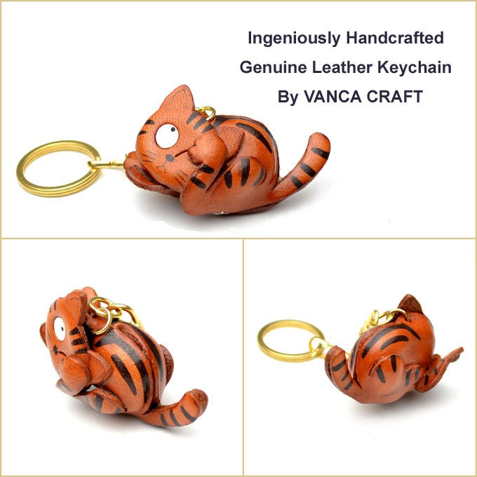 Cat 3D Leather Keychain(l) *VANCA* Made in Japan #56141 - Etsy