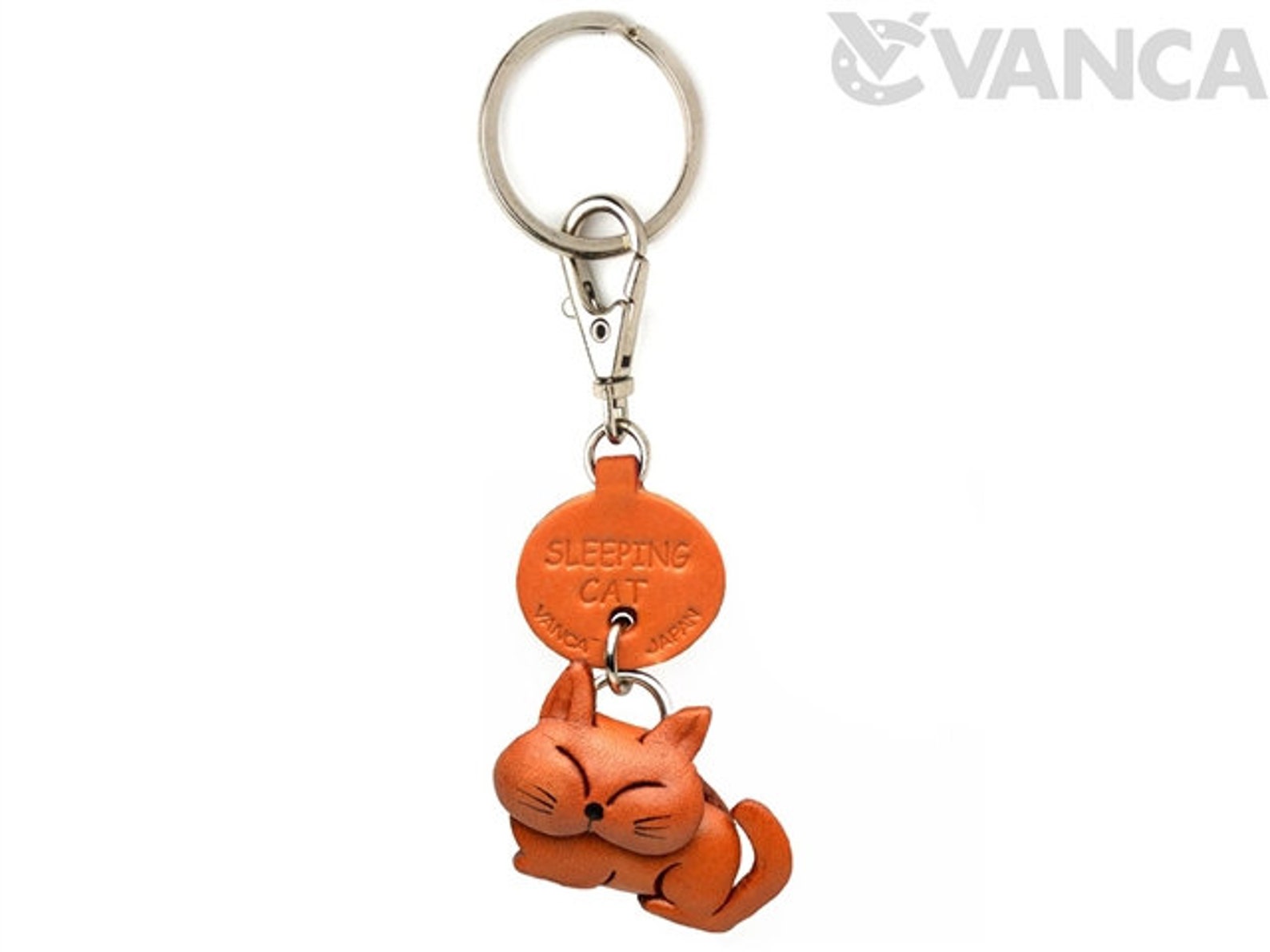 Plain Sleeping 3D Leather Cat Keychain Keyring Purse Charm Zipper Pull ...