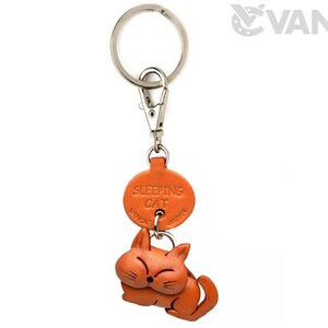 Plain Sleeping 3D Leather Cat Keychain Keyring Purse Charm Zipper Pull ...