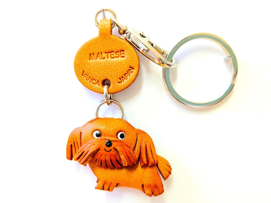 Maltese Leather Dog Keychain – 3D Figurine, Handcrafted in Japan ...