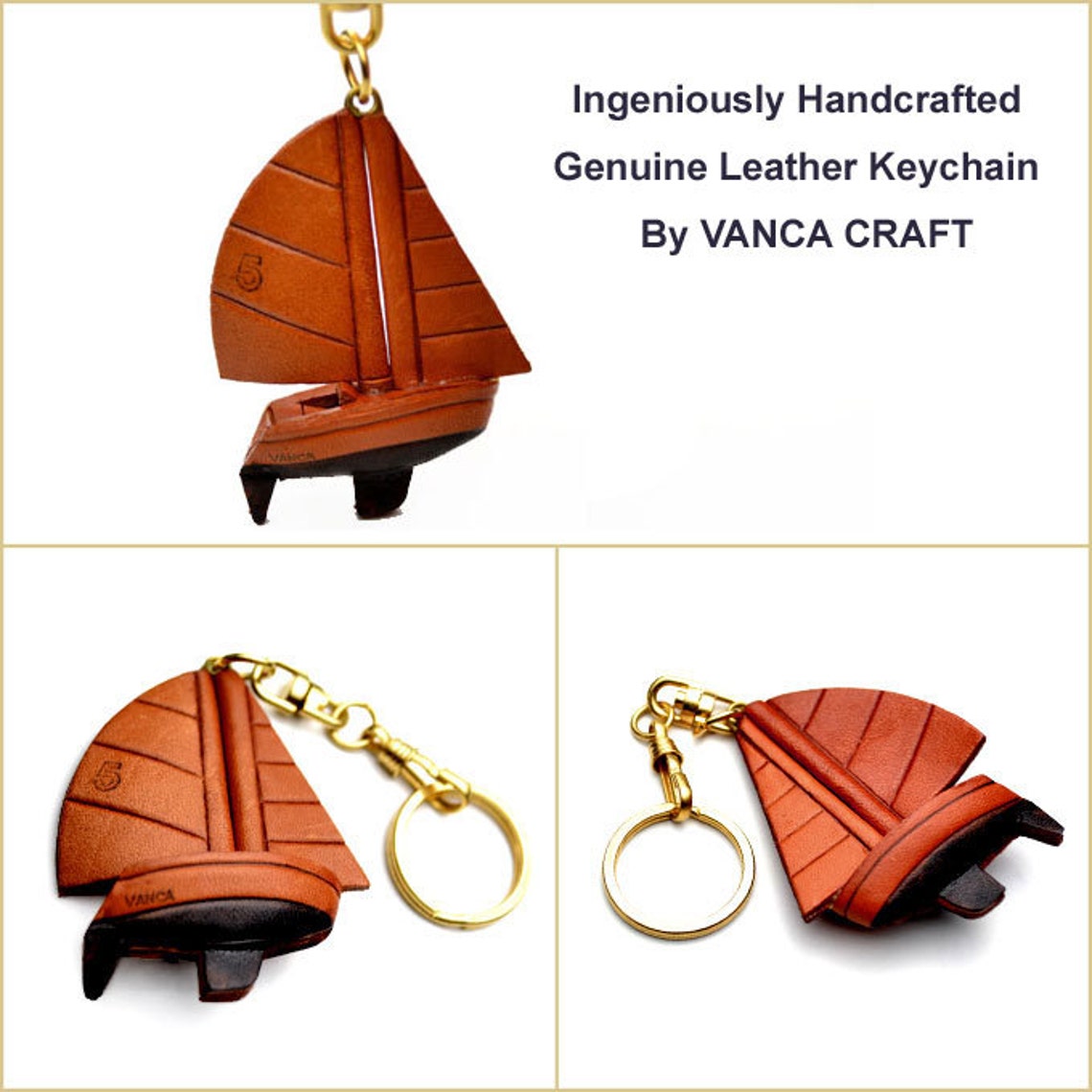 Sailboat 3D Leather KeychainL VANCA Made in Japan 56190 | Etsy