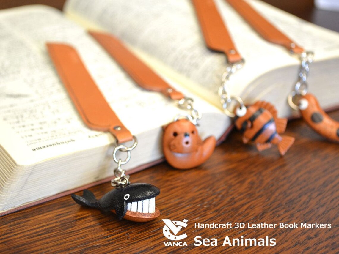 Squid Horse Leather Charm Bookmark/bookmarks/bookmarker *VANCA* Made in ...