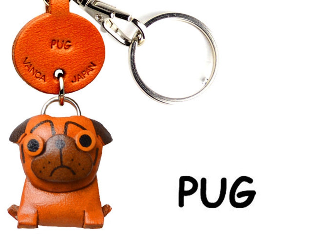 Pug 3D Leather Dog Keychain Keyring Purse Charm Zipper Pull Accessory ...