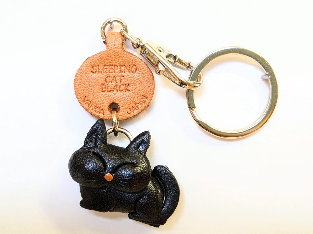 Sleeping Black Cat 3D Leather Keychain Bag Charm Zipper Charm *VANCA ...