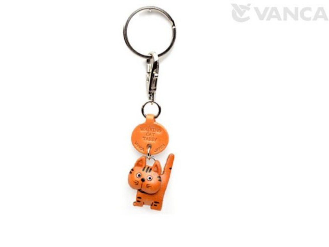 Tabby Walking 3D Leather Cat Keychain Keyring Purse Charm Zipper Pull ...