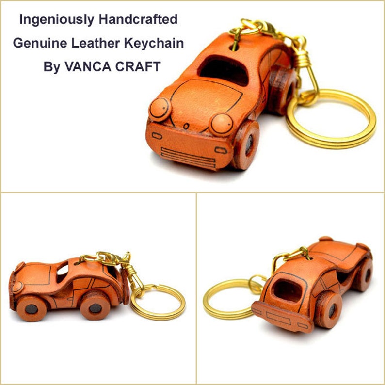 Coupe Sports Car Vintage 3D Leather Keychain*vanca* Handmade in Japan ...