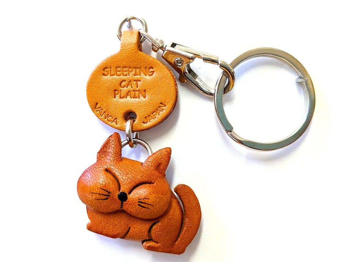 Plain Sleeping 3D Leather Cat Keychain Keyring Purse Charm Zipper Pull ...