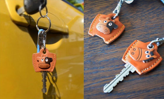 Dog 3D Leather Key Cover Cap Keychain VANCA Made in Japan | Etsy