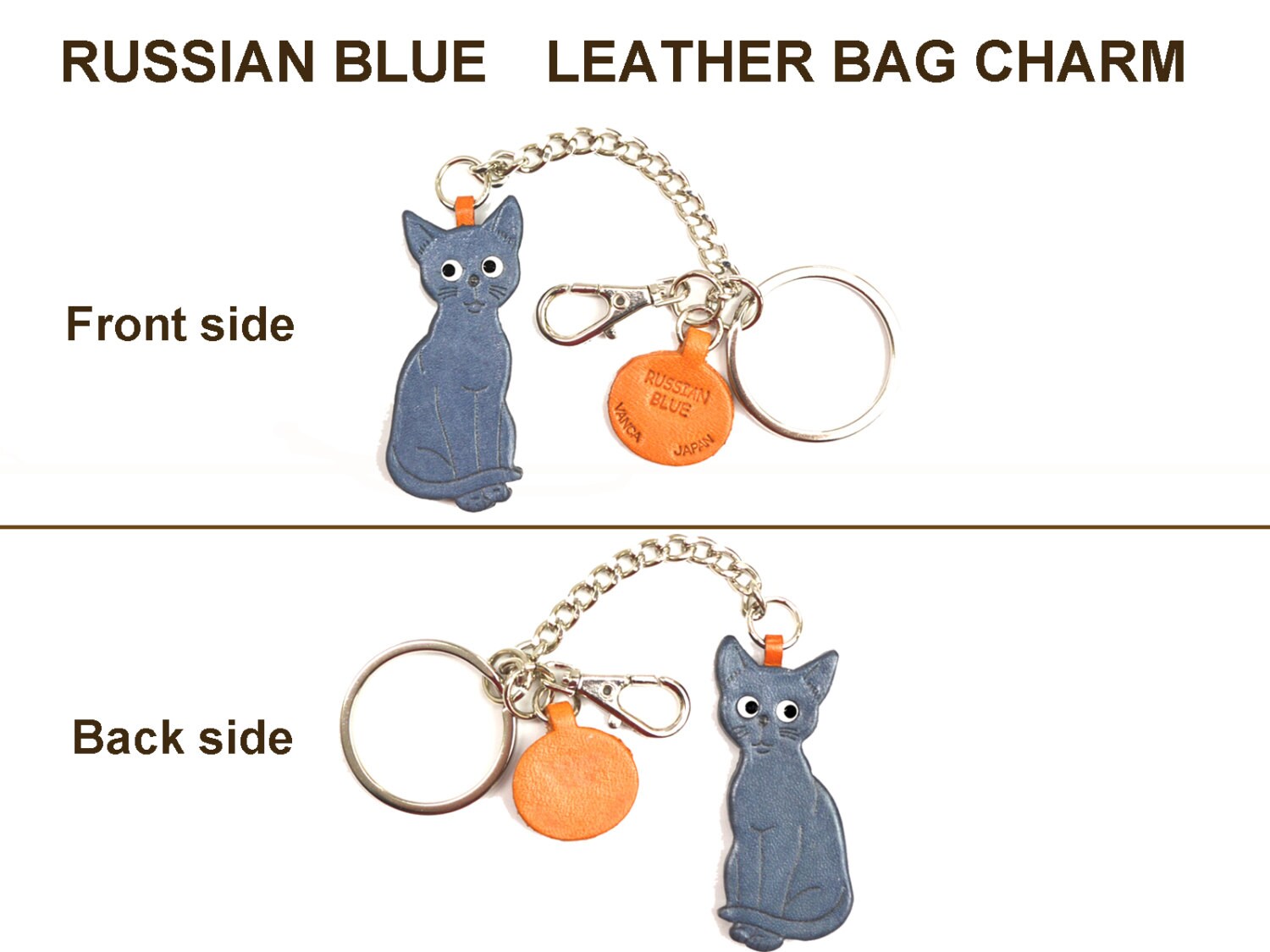 Russian Blue 3D Leather Cat Ring/bag Charm Keychain Keyring Key Fob ...