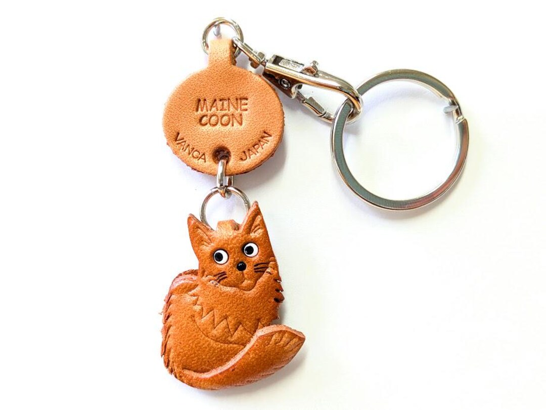Maine Coon 3D Leather Cat Keychain Keyring Purse Charm Zipper Pull ...