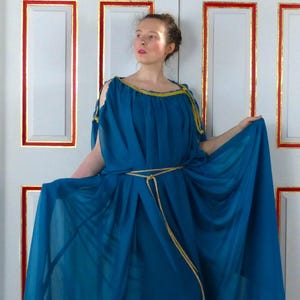 Ancient Greek Women Chiton Trim Decorative Tunic in Chiffon Goddess ...