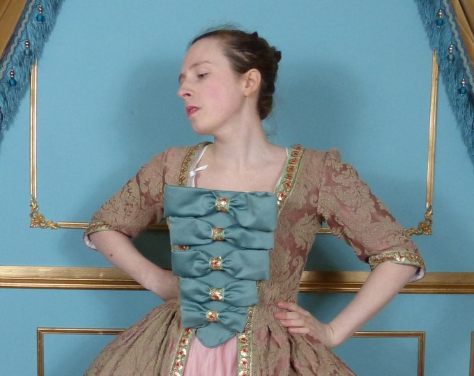 Ready to Ship Georgian Rococo Dress Pink Damask Green Satin Dress - Etsy