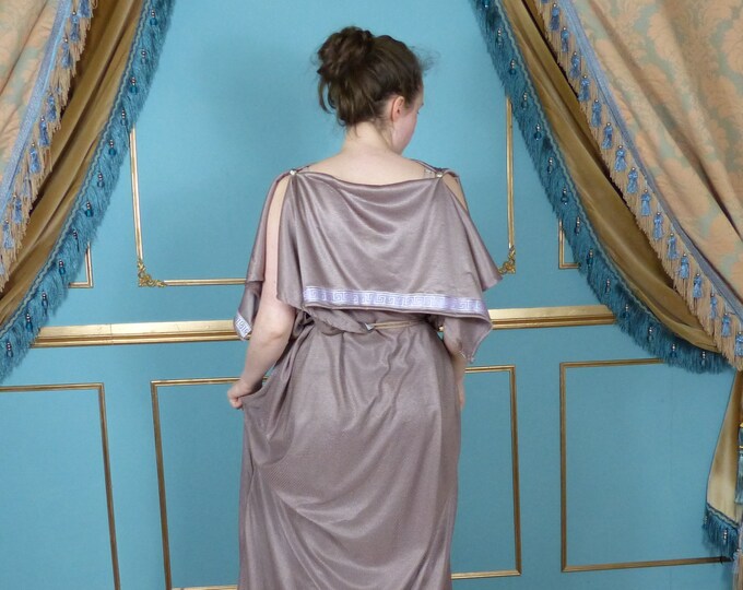 Ready to Ship Greek Tunic in Semi Sheer Gray Fabric With Purple Trim ...