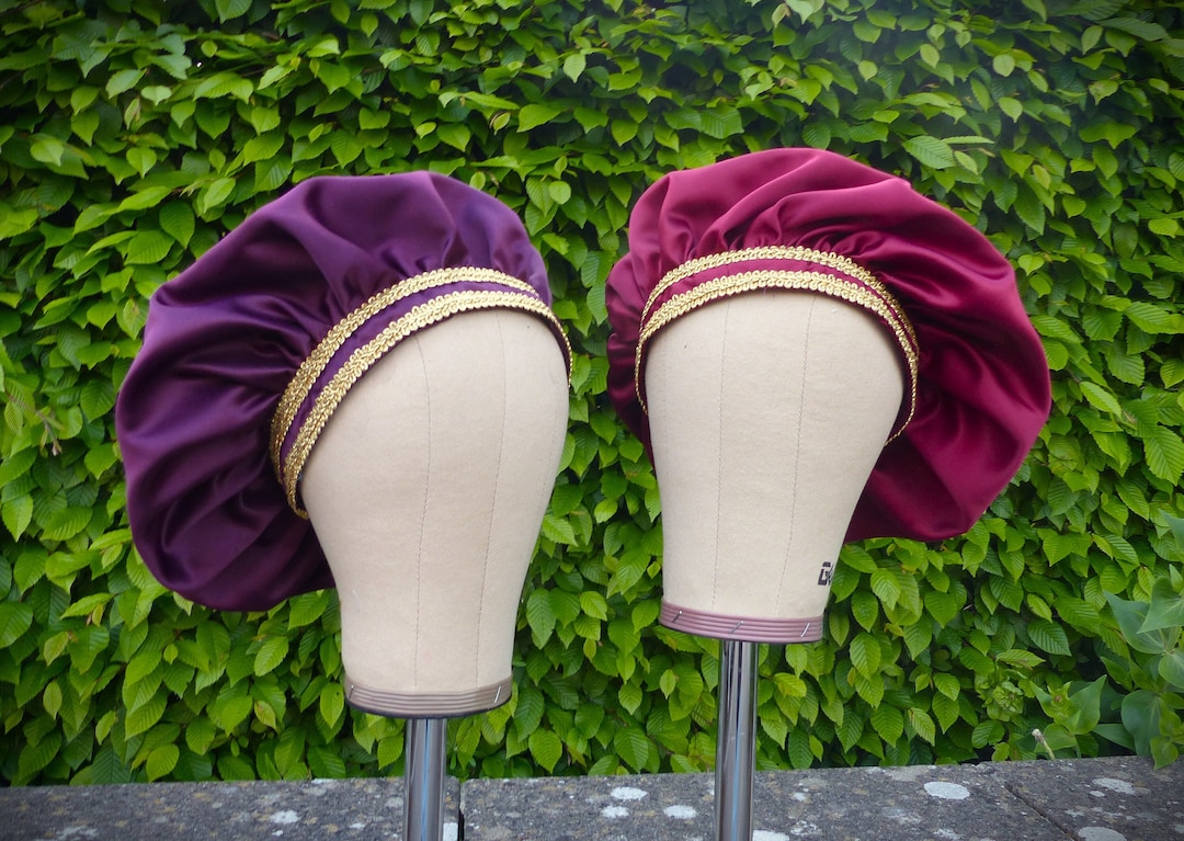 Duchess Satin Renaissance Muffin Hat With Gold Braid Trim Historic ...