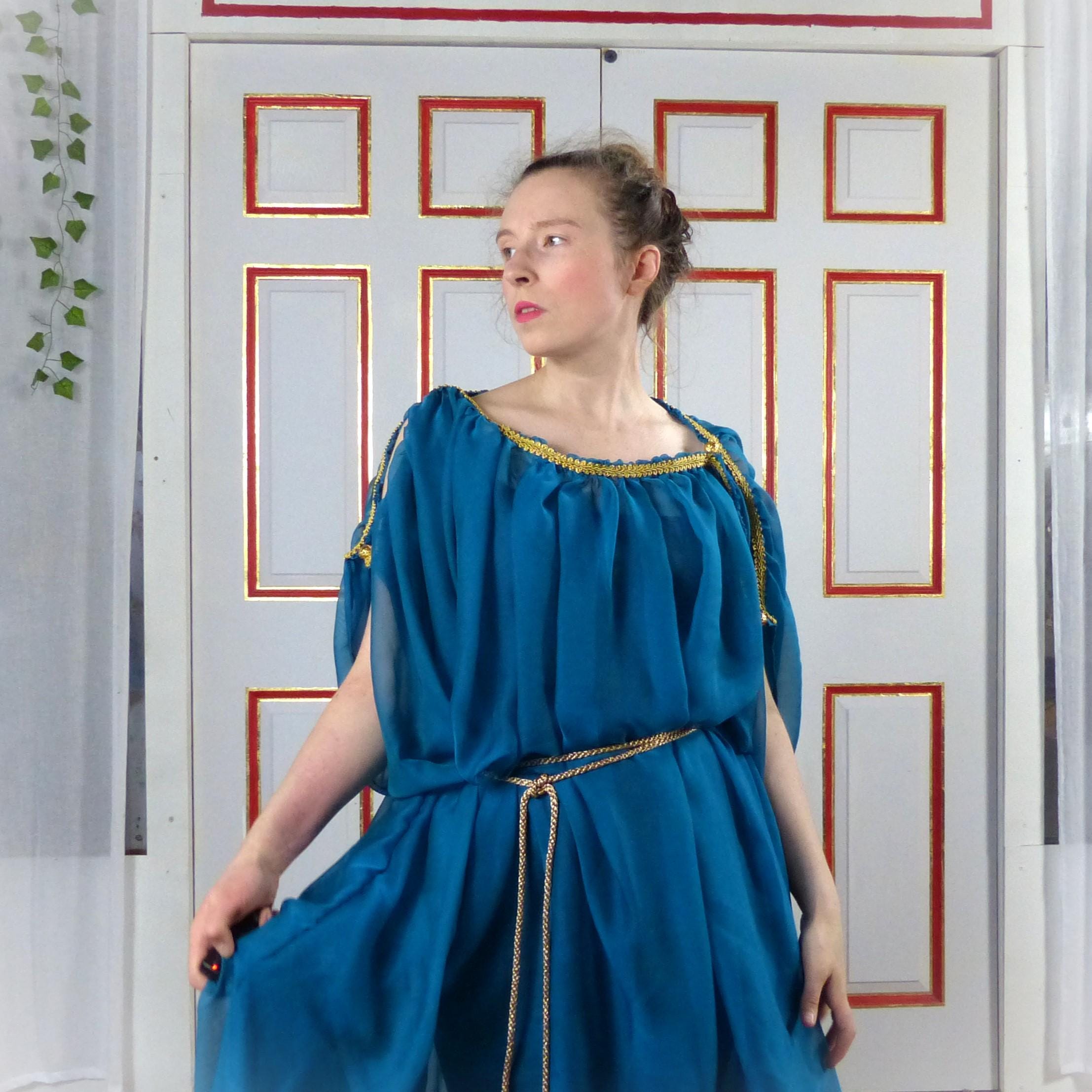Ancient Greek Women Chiton Trim Decorative Tunic in Chiffon Goddess ...