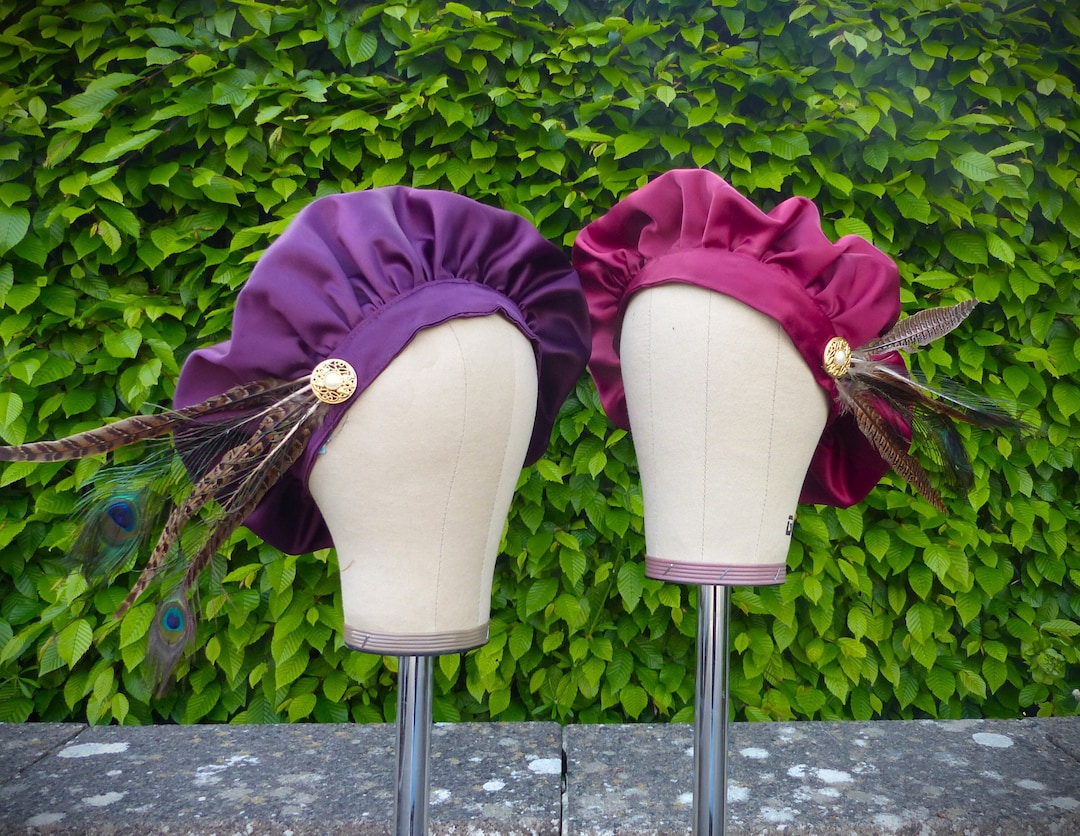Duchess Satin Renaissance Muffin Hat With Peacock and Pheasant Feathers ...