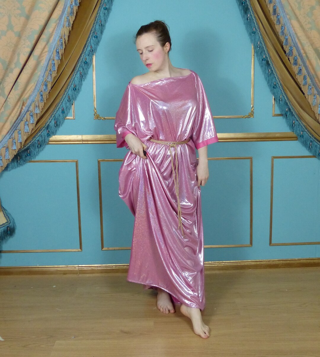 Ready to Ship Greek Tunic in Pink Satin Fabric Ancient Greek Costume ...