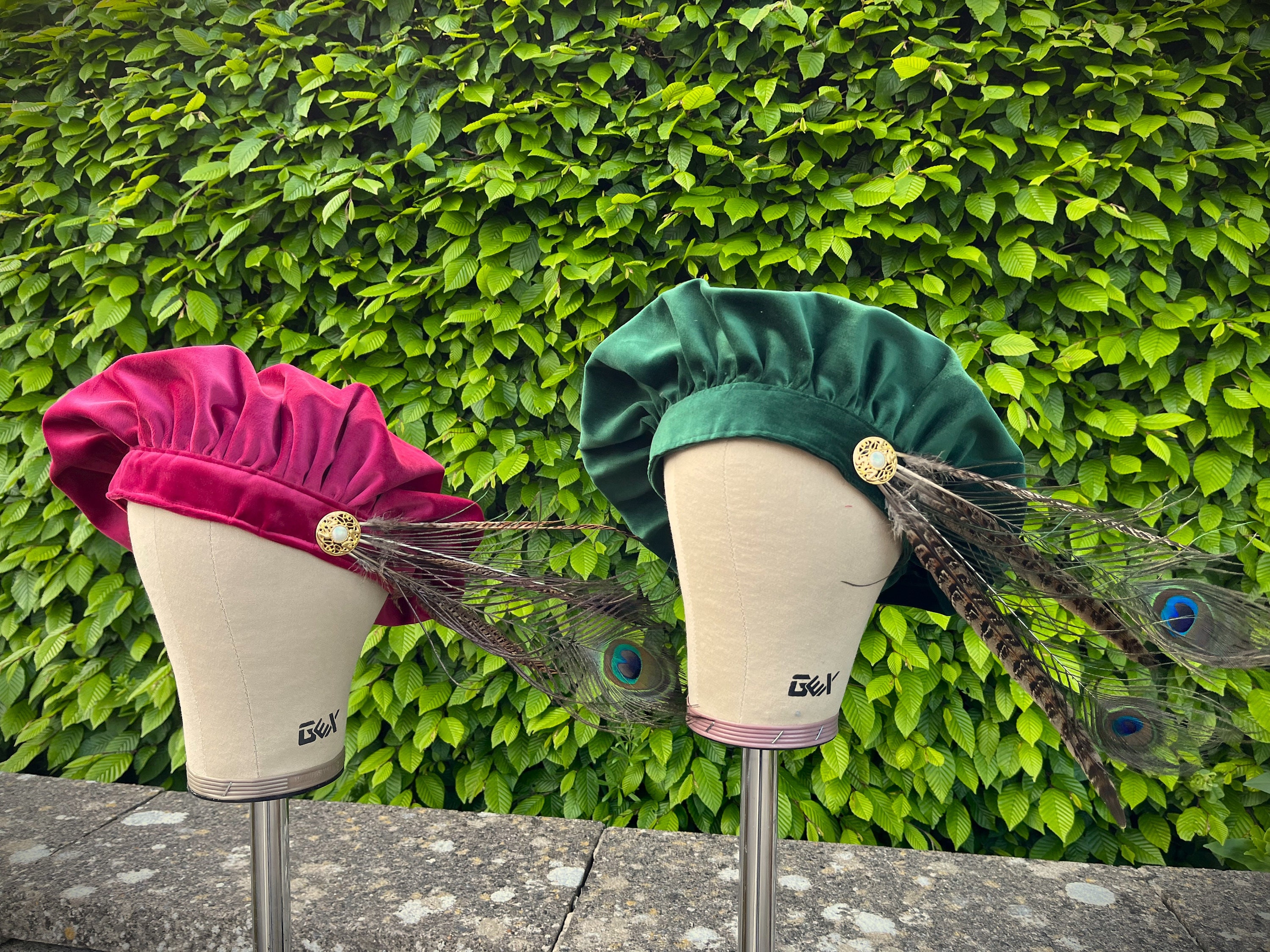 Velvet Renaissance Muffin Hat With Peacock and Pheasant Feathers ...