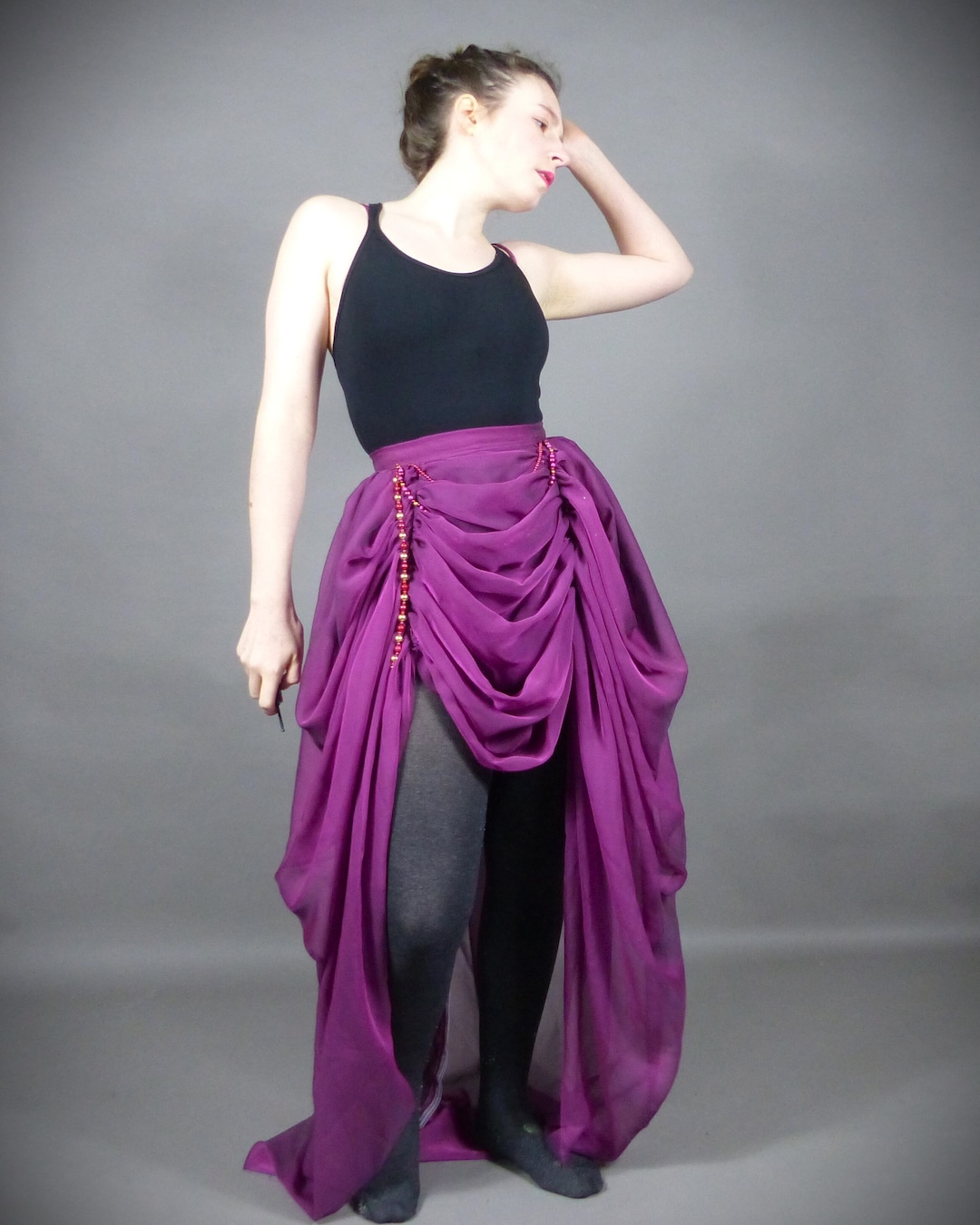 Ready to Ship Chiffon Burlesque Plain Curtain Ruffled Front Skirt ...