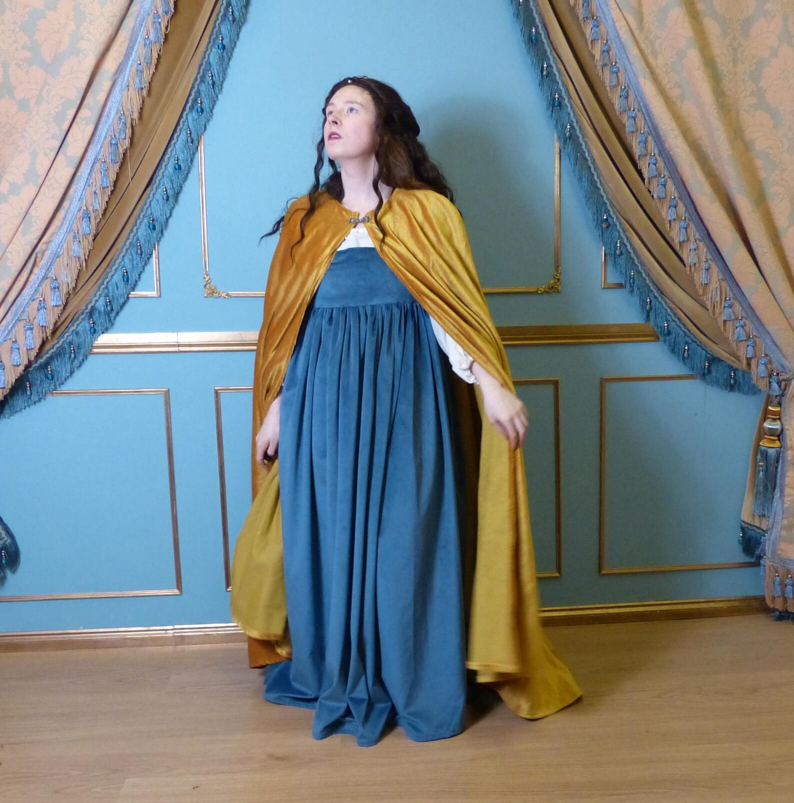 Ready to Ship Yellow Velvet Long Cloak, Medieval Fantasy Costume Re ...