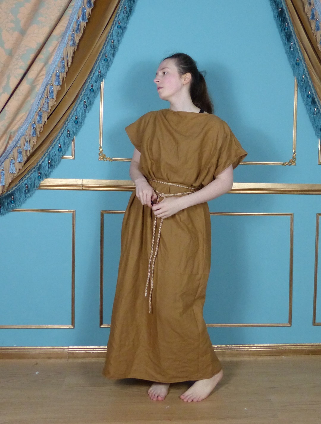 Ready to Ship Greek Tunic in Brown Cotton Ancient Greek Costume Chiton ...
