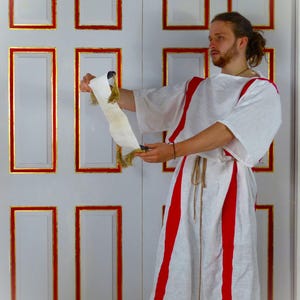 White Linen Striped Unisex Roman Tunic Historical Costume Ancient Rome ...