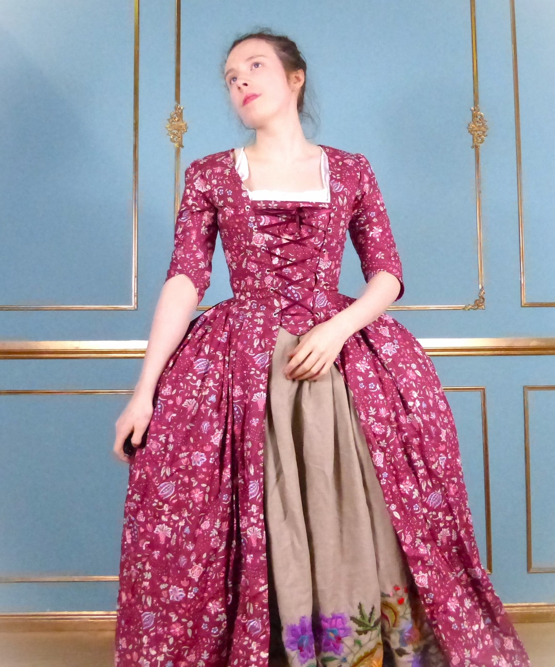 Robe a La Polonaise 18th Century Women's Cotton Pattern Over Dress ...