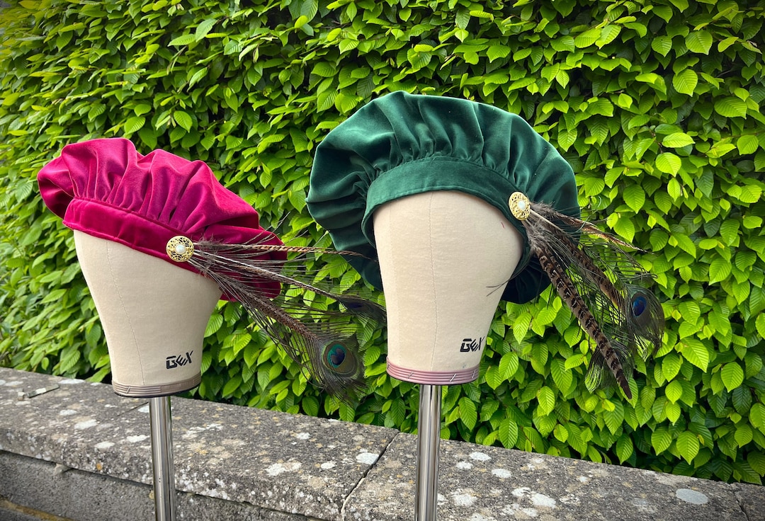 Velvet Renaissance Muffin Hat With Peacock and Pheasant Feathers ...