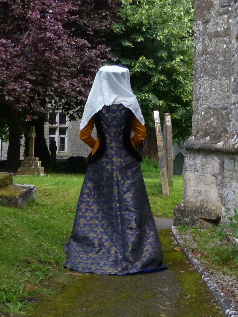 Jacquard With Fur Trim Medieval 14th Century Women's Over Coat Surcoat ...