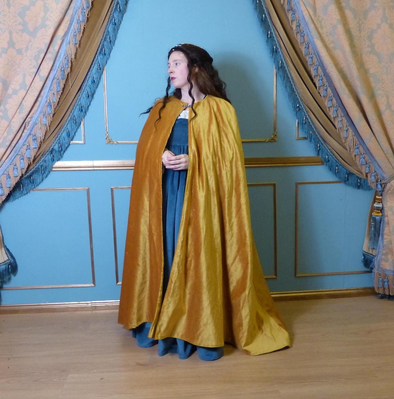 Ready to Ship Yellow Velvet Long Cloak, Medieval Fantasy Costume Re ...