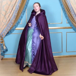 Ready to Ship Purple Satin Long Cloak, Medieval Fantasy Costume Re ...