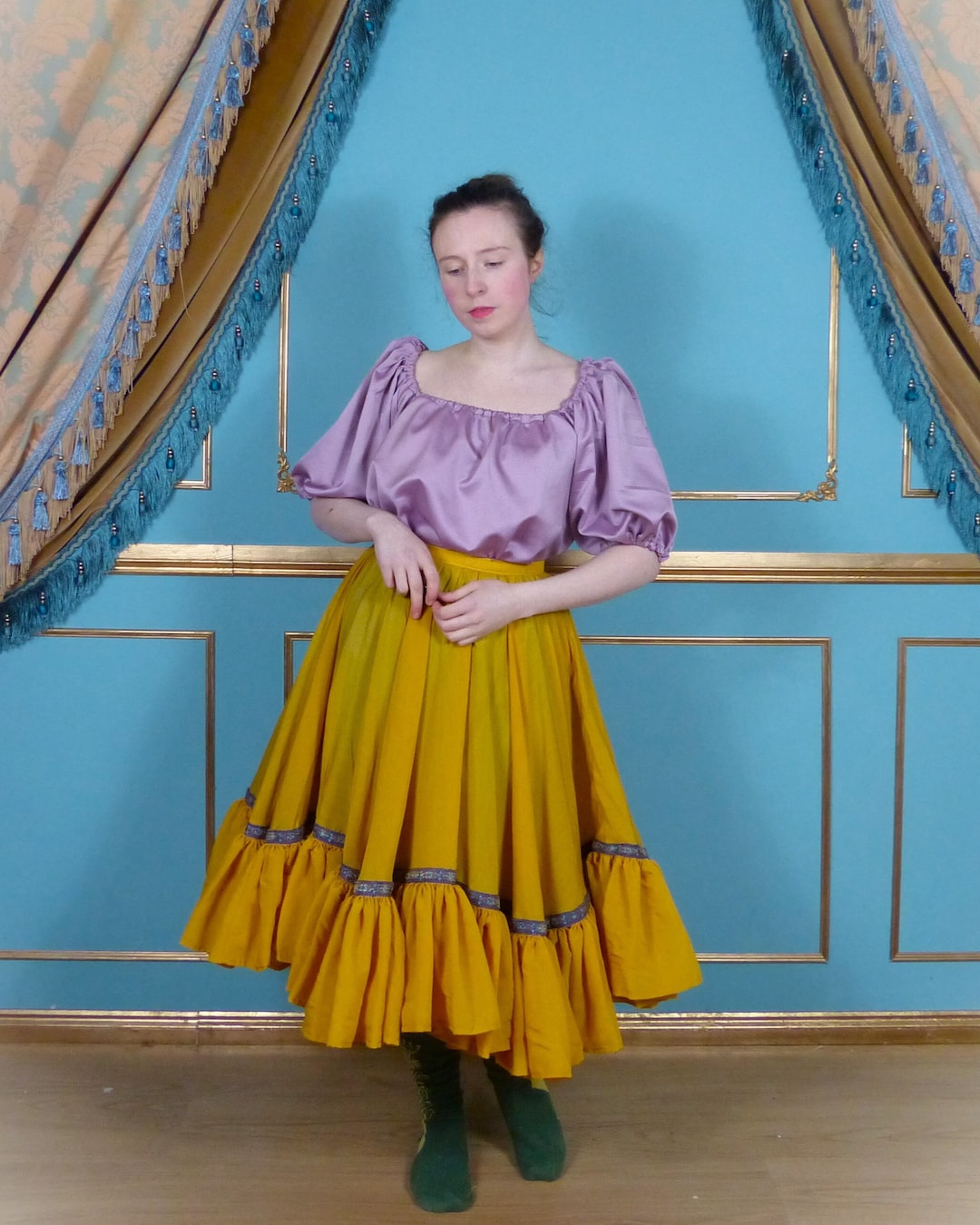 Short Sleeve Satin Renaissance Peasant Blouse Costume Dress up Ren ...