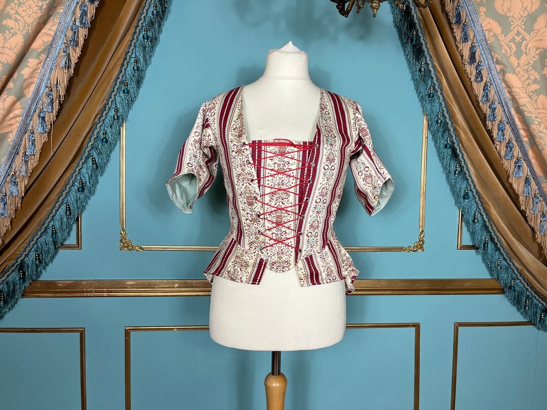 Ready to Ship 18th Century Over Dress in Read and Cream Patterned ...