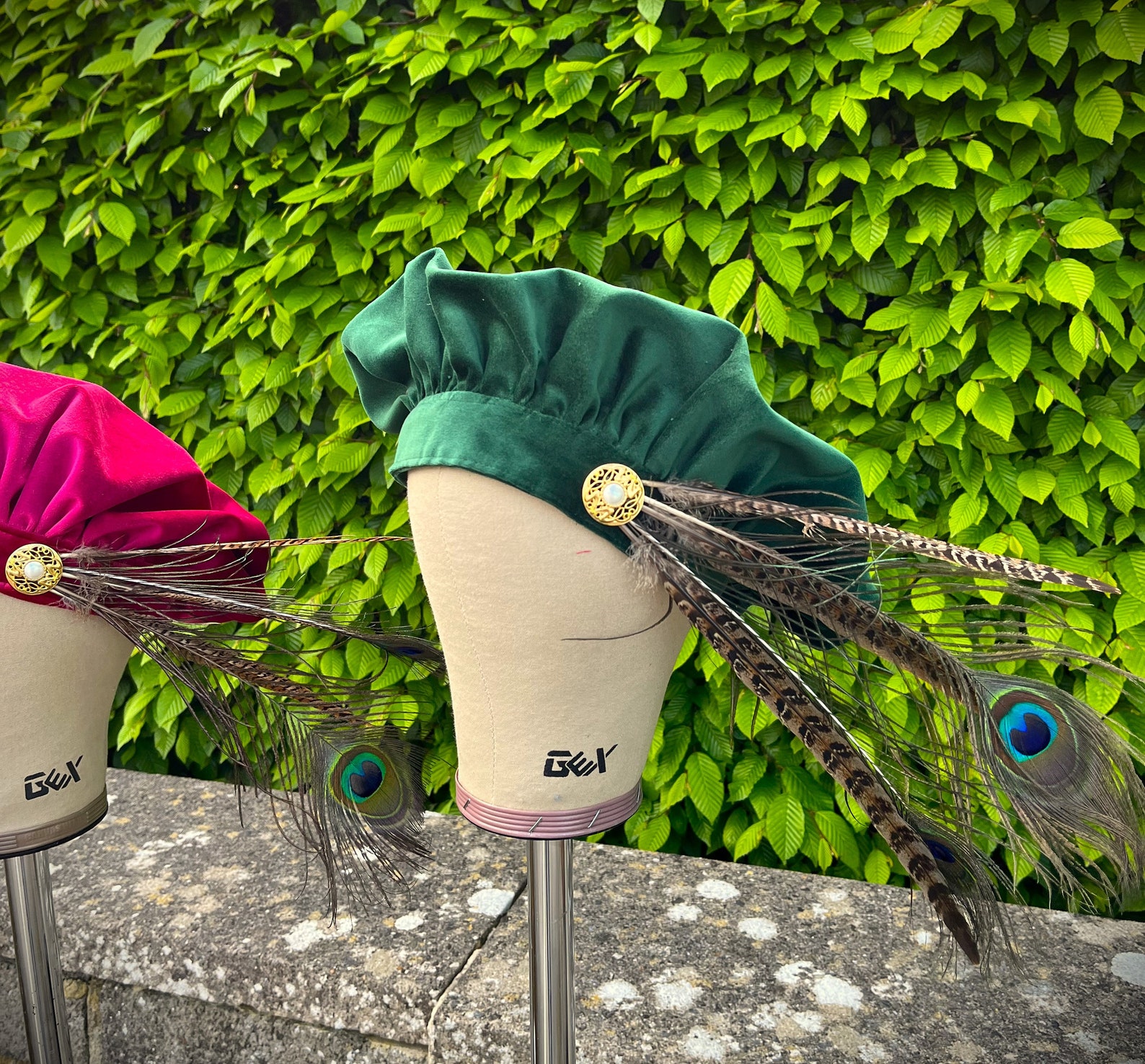 Velvet Renaissance Muffin Hat With Peacock and Pheasant Feathers ...