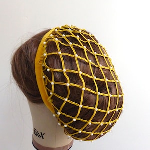 Gold Renaissance Beaded Pearl Lady Hair Net Snood Historic Costume Head ...