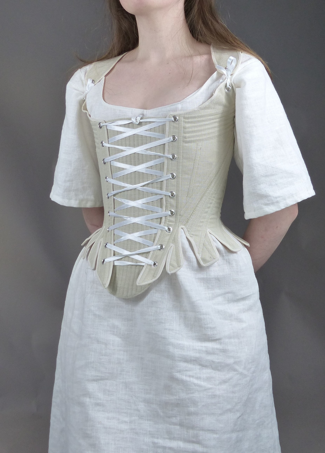 18th Century Stomacher Front and Back Laced Coloured Linen Corset Stays ...