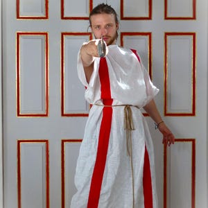 White Linen Striped Unisex Roman Tunic Historical Costume Ancient Rome ...