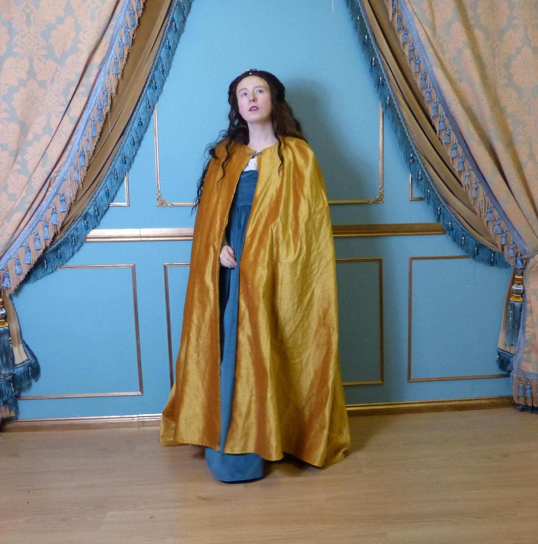 Ready to Ship Yellow Velvet Long Cloak, Medieval Fantasy Costume Re ...