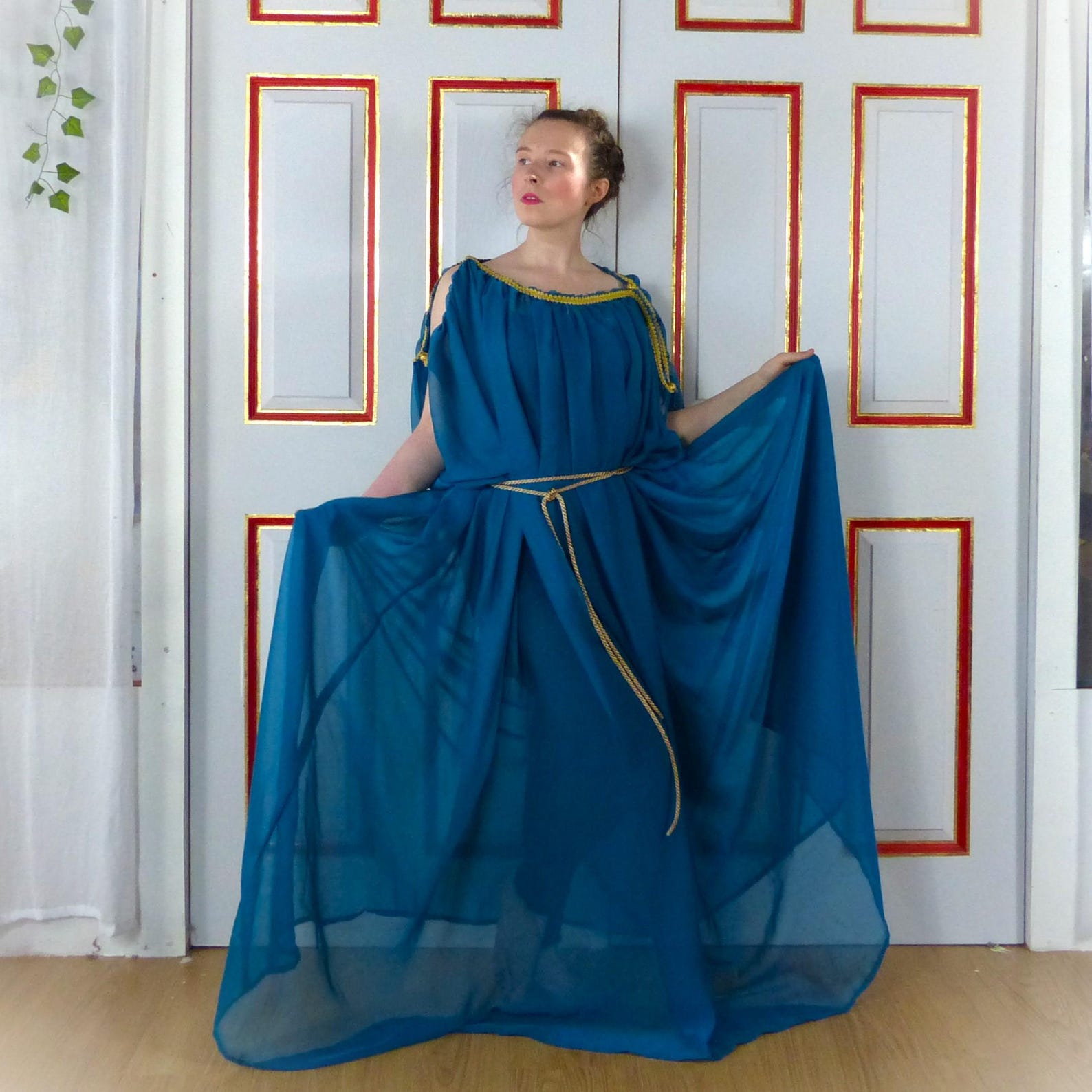 Ancient Greek Women Chiton Trim Decorative Tunic in Chiffon Goddess ...