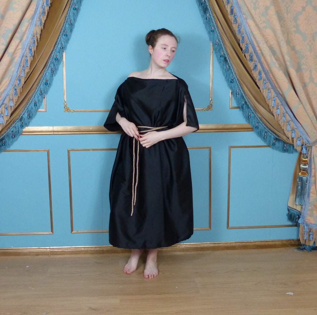 Ready to Ship Greek Tunic in Black Satin Fabric Ancient Greek Costume ...