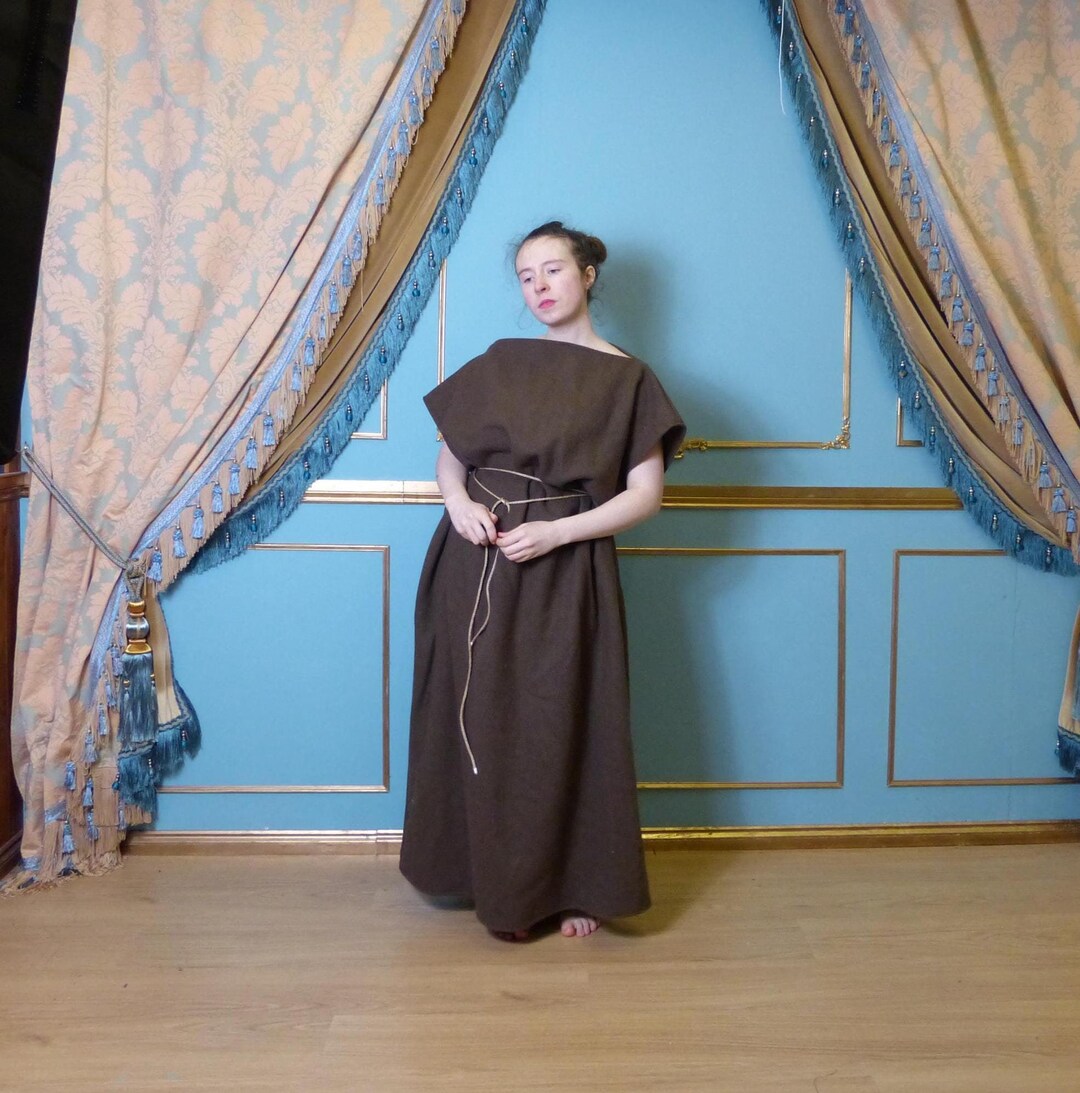 Ready to Ship Greek Tunic in Brown Wool With Decorative Ancient Greek ...