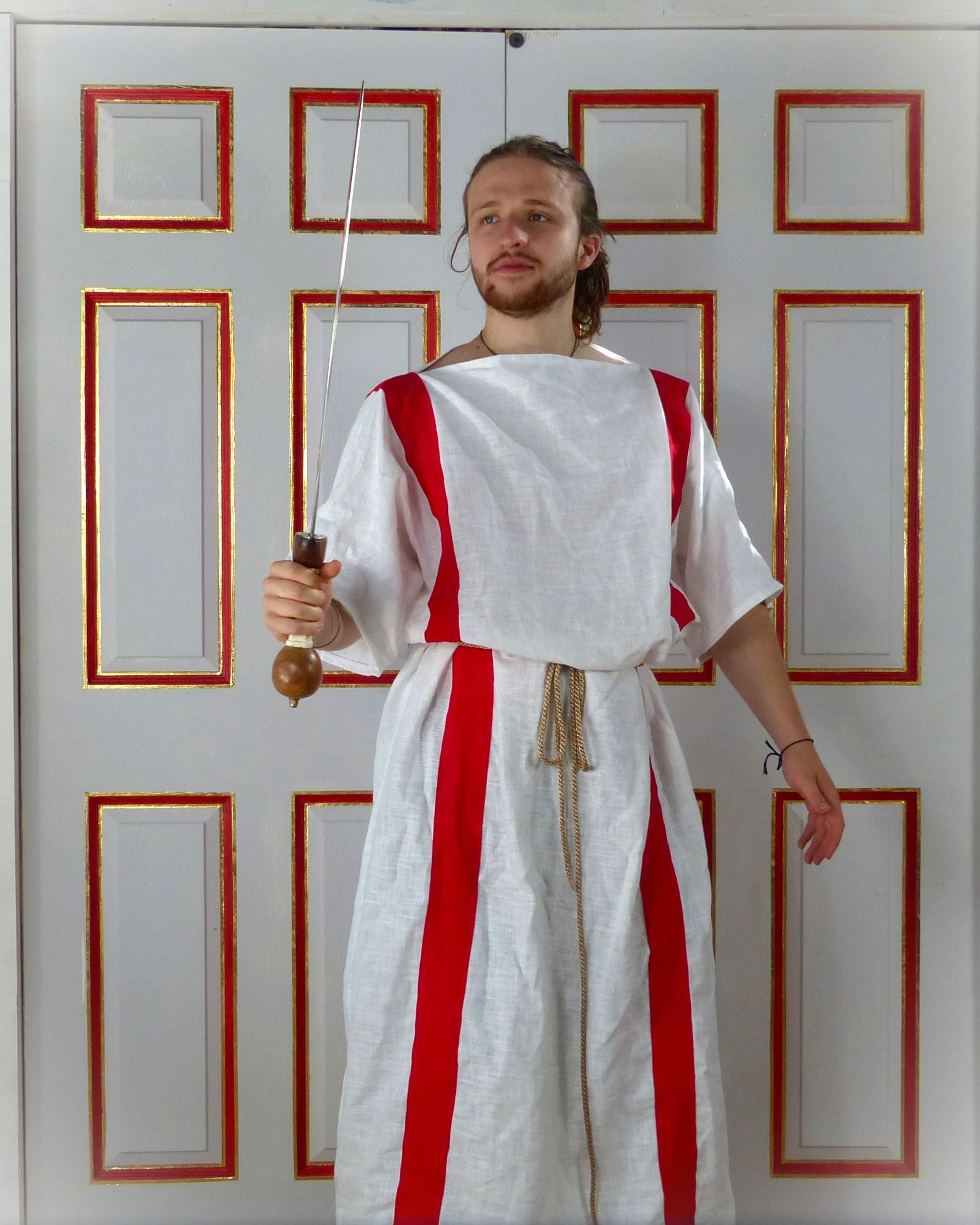 White Linen Striped Unisex Roman Tunic Historical Costume Ancient Rome ...