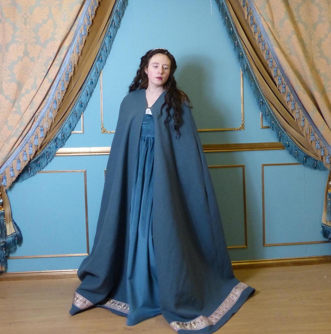 Ready to Ship Teal Wool Long Cloak, Medieval Fantasy Costume Re ...