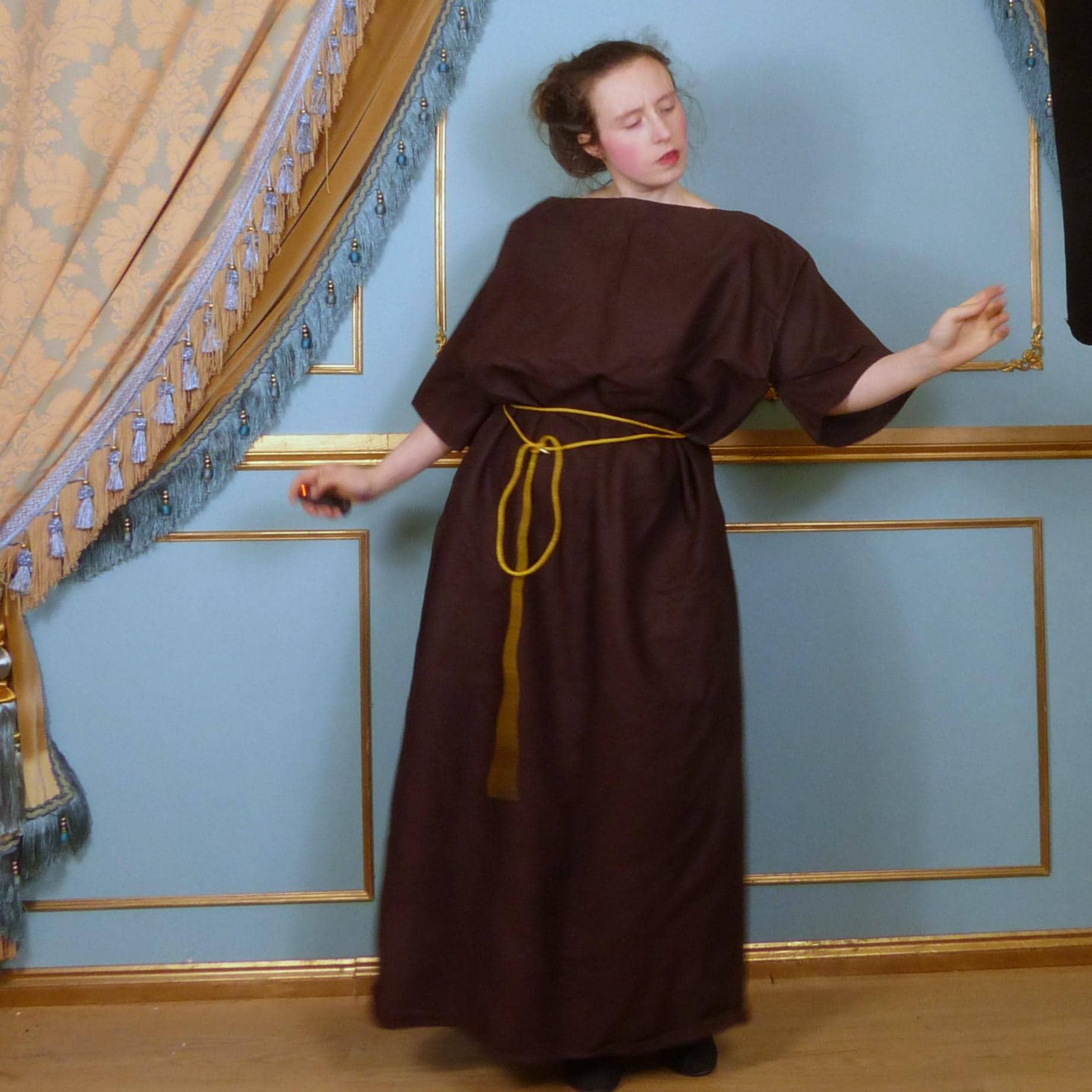 Ready to Ship Greek Tunic in Brown Linen With Decorative Ancient Greek ...
