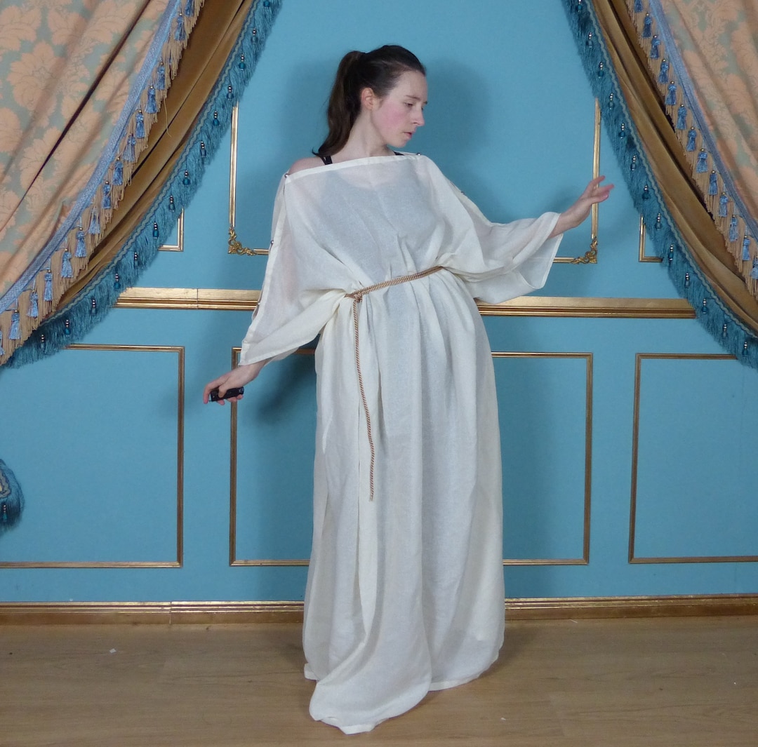 Ready to Ship Greek Tunic in Green White Fabric Ancient Greek Costume ...