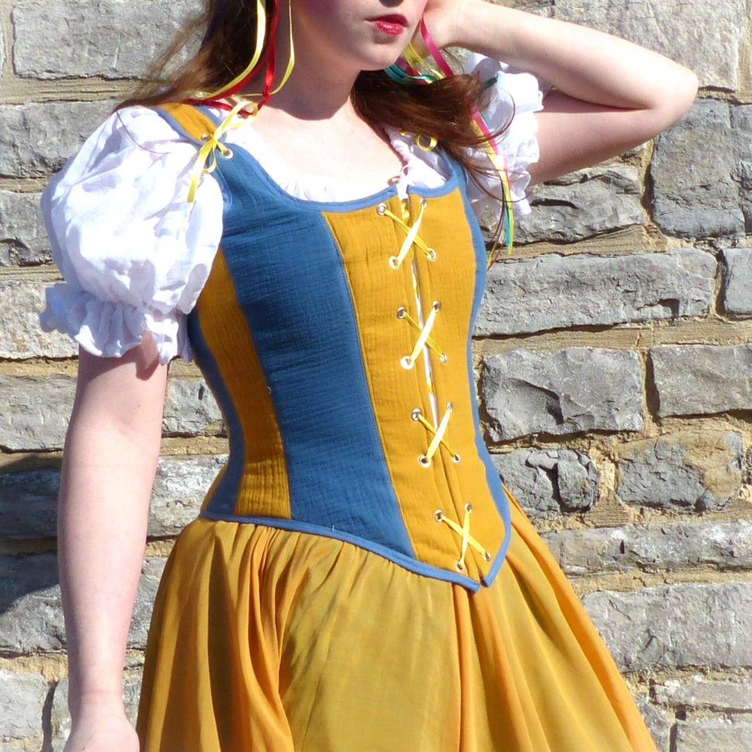 Two Tone Cotton Gauze Pirate Renaissance Historical Costume Corset Long ...