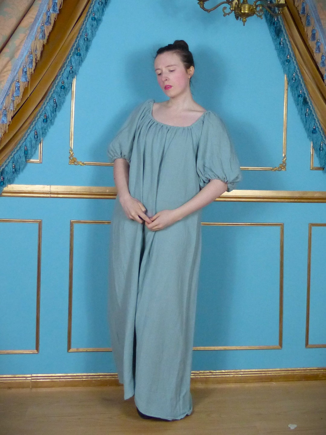 Chemise Colour Cotton Gauze Short Sleeve Renaissance Peasant Blouse ...